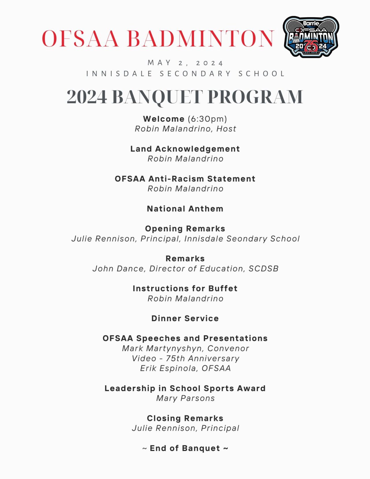 Banquet Information - OFSAA